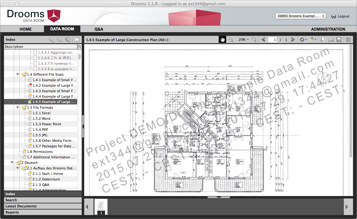 Drooms virtueller Datenraum Übersicht. Funktionen und Preise
